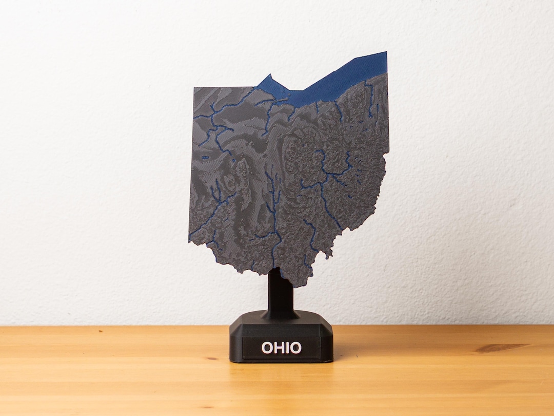 Ohio 3D Map - Topographic State Map With Rivers and Lakes - With Stand ...