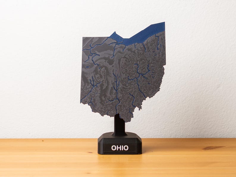 Ohio 3D Map - Topographic State Map With Rivers and Lakes - With Stand ...