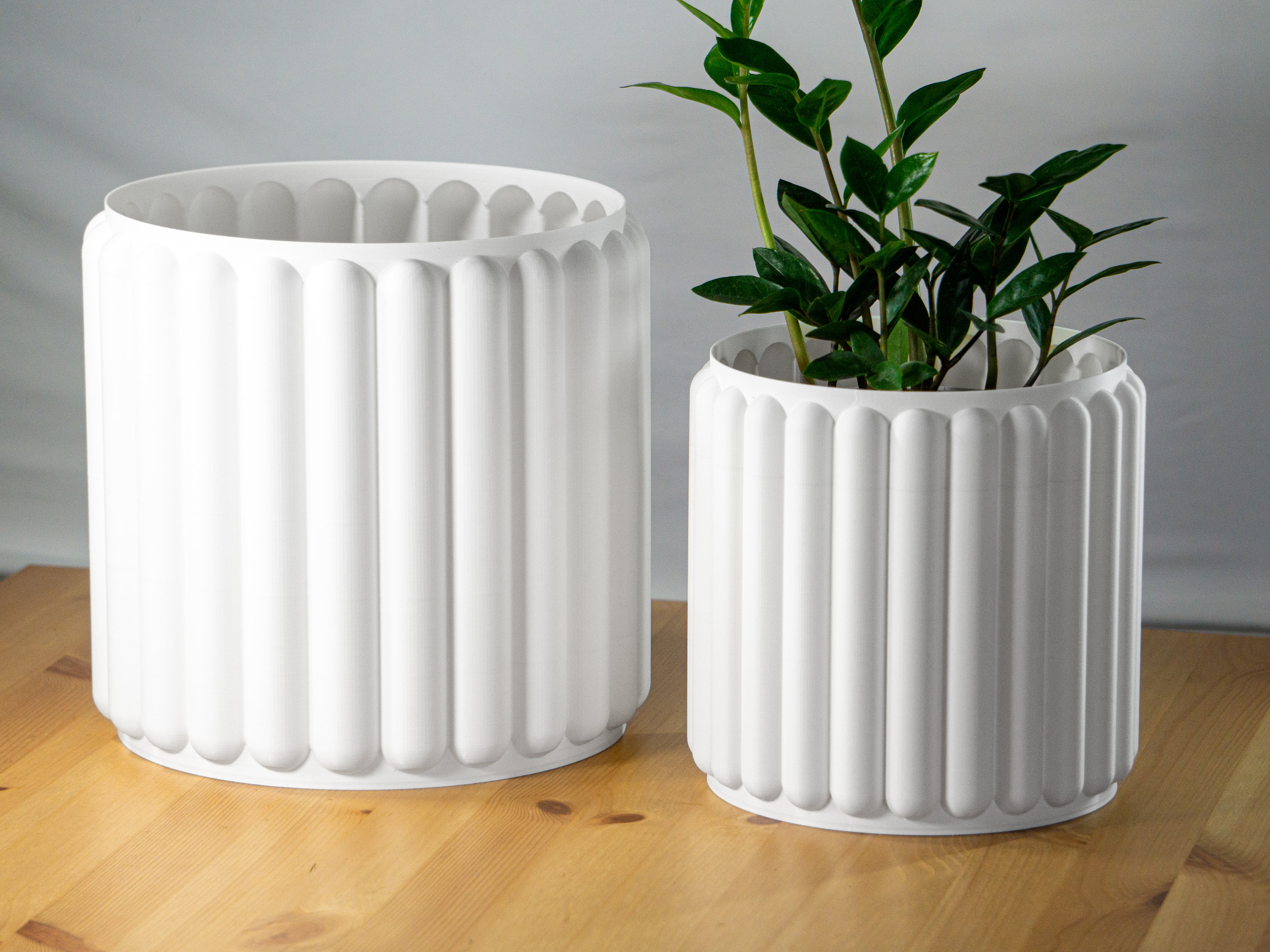 Retro Ribbed Planter, Round Mid-century Modern Style Pot for Plants ...