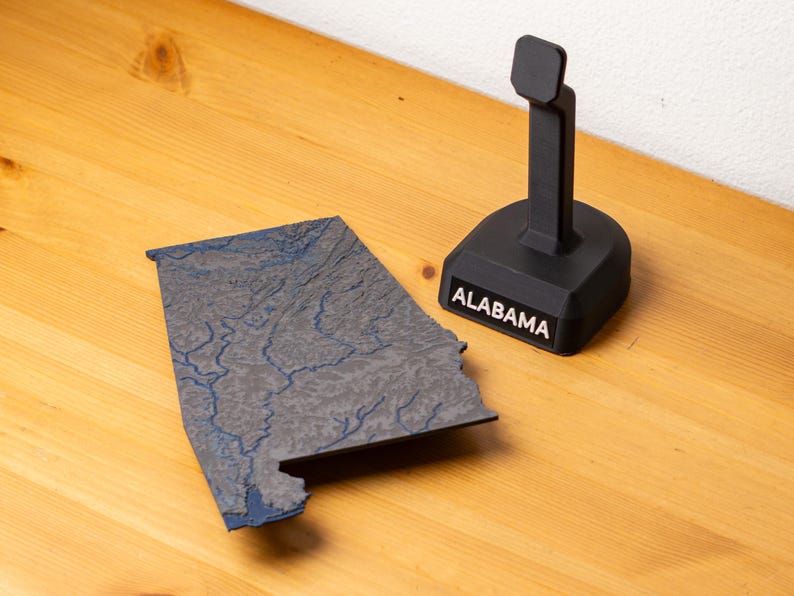 Alabama 3D Map - Topographic State Map With Rivers and Lakes - With ...