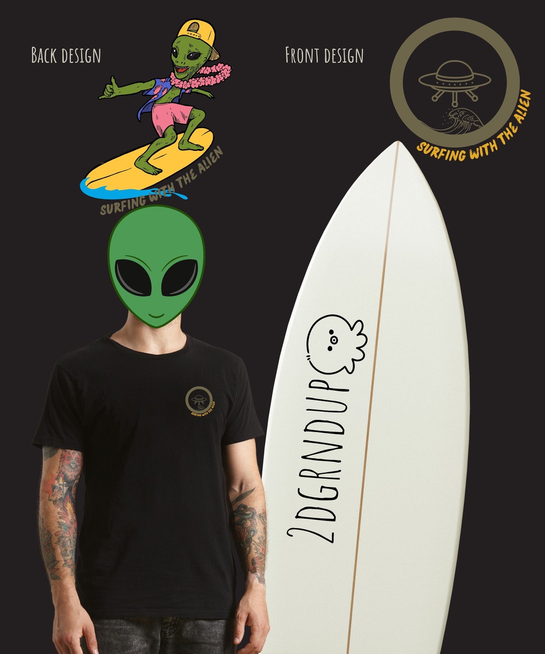 Surfing With the Alien Tshirt, Surfing Tshirt, Alien Tshirt, Alien ...