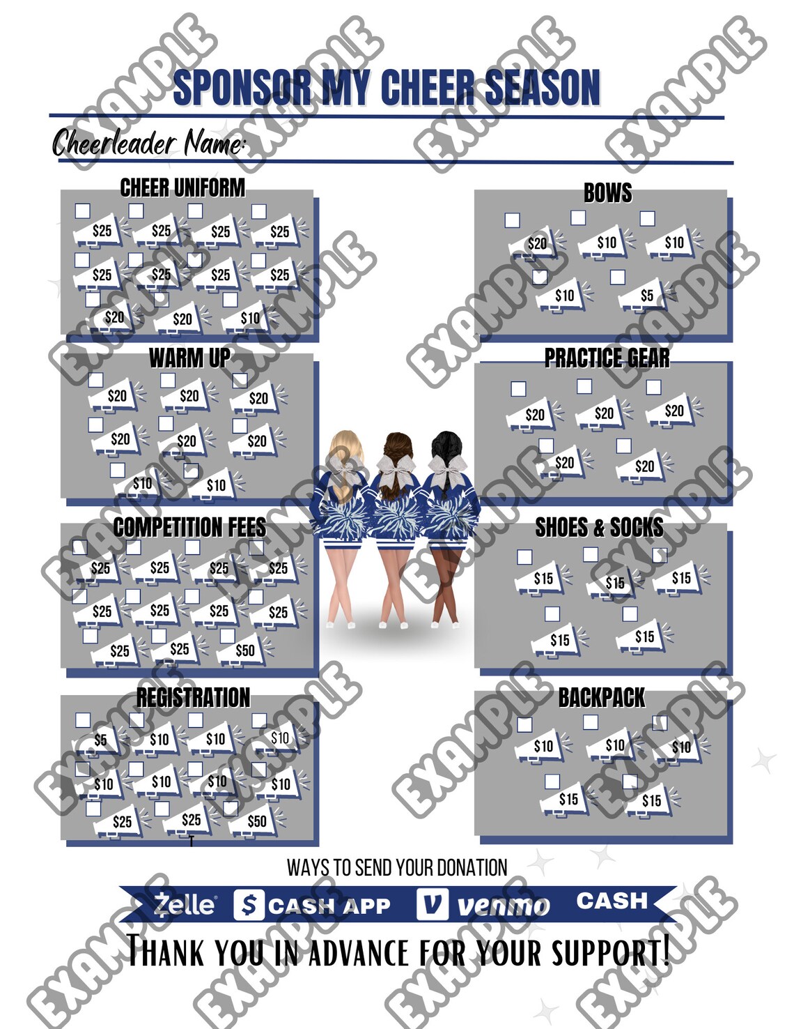 4 Cheer Digital Fundraiser Sheets - Etsy