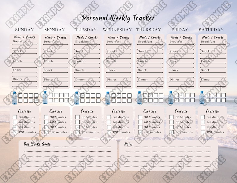 Digital PDF Weekly Food and Exercise Tracker - Etsy
