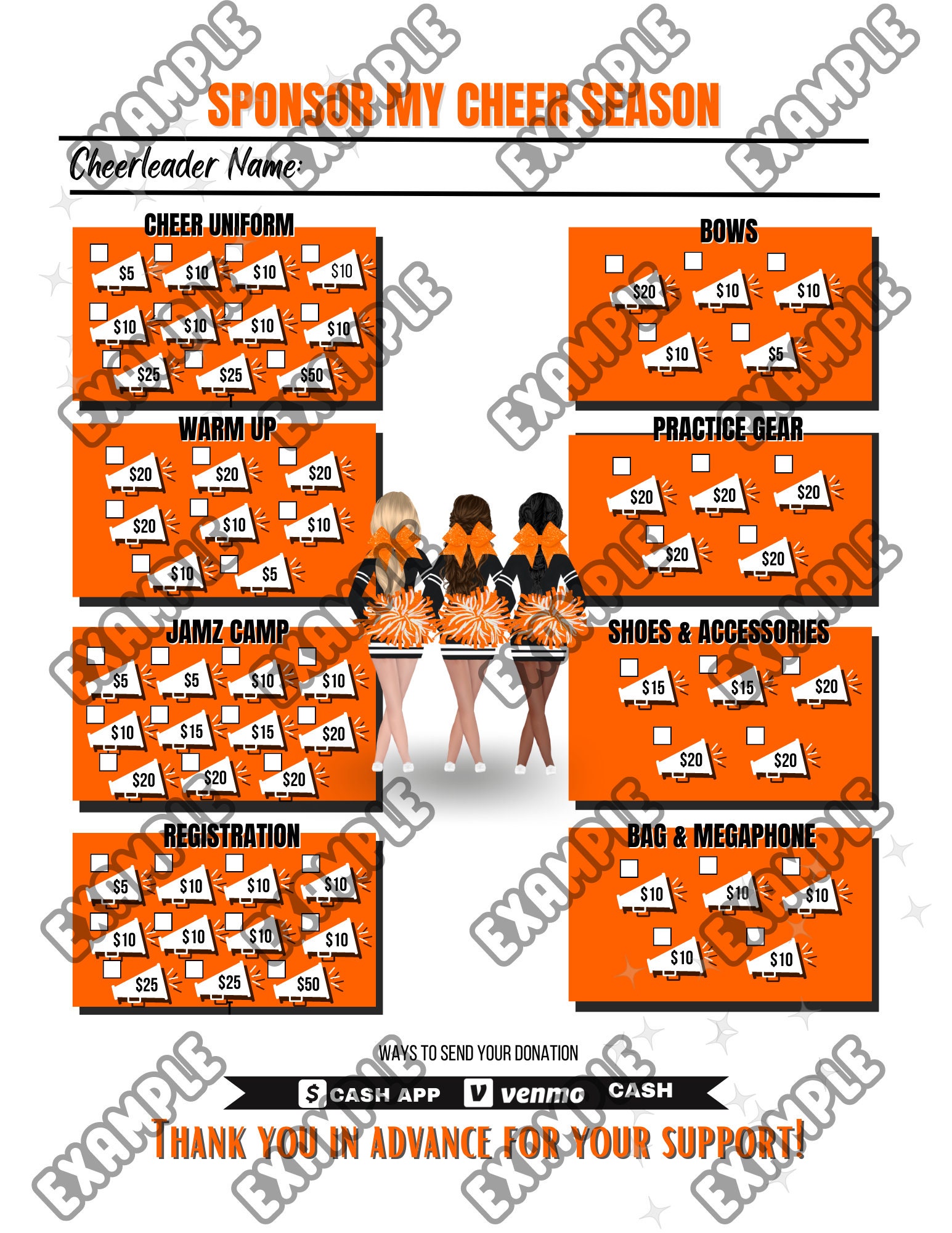 4 Digital Cheer Fundraiser Sheets - Etsy