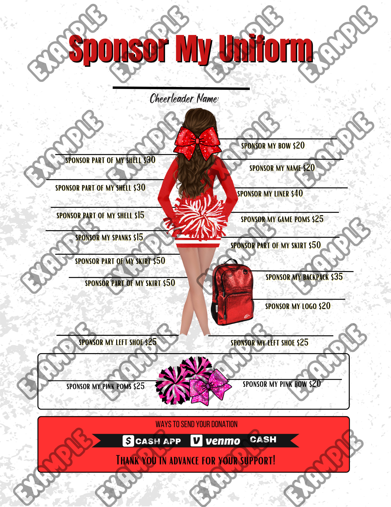 4 Cheer Digital Fundraiser Sheets - Etsy