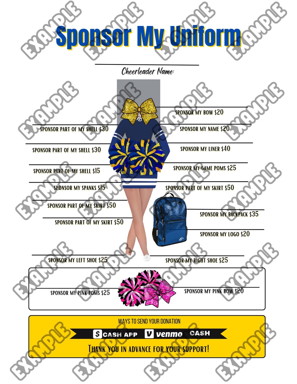 Sponsor My Uniform Digital Fundraiser Sheet - Etsy