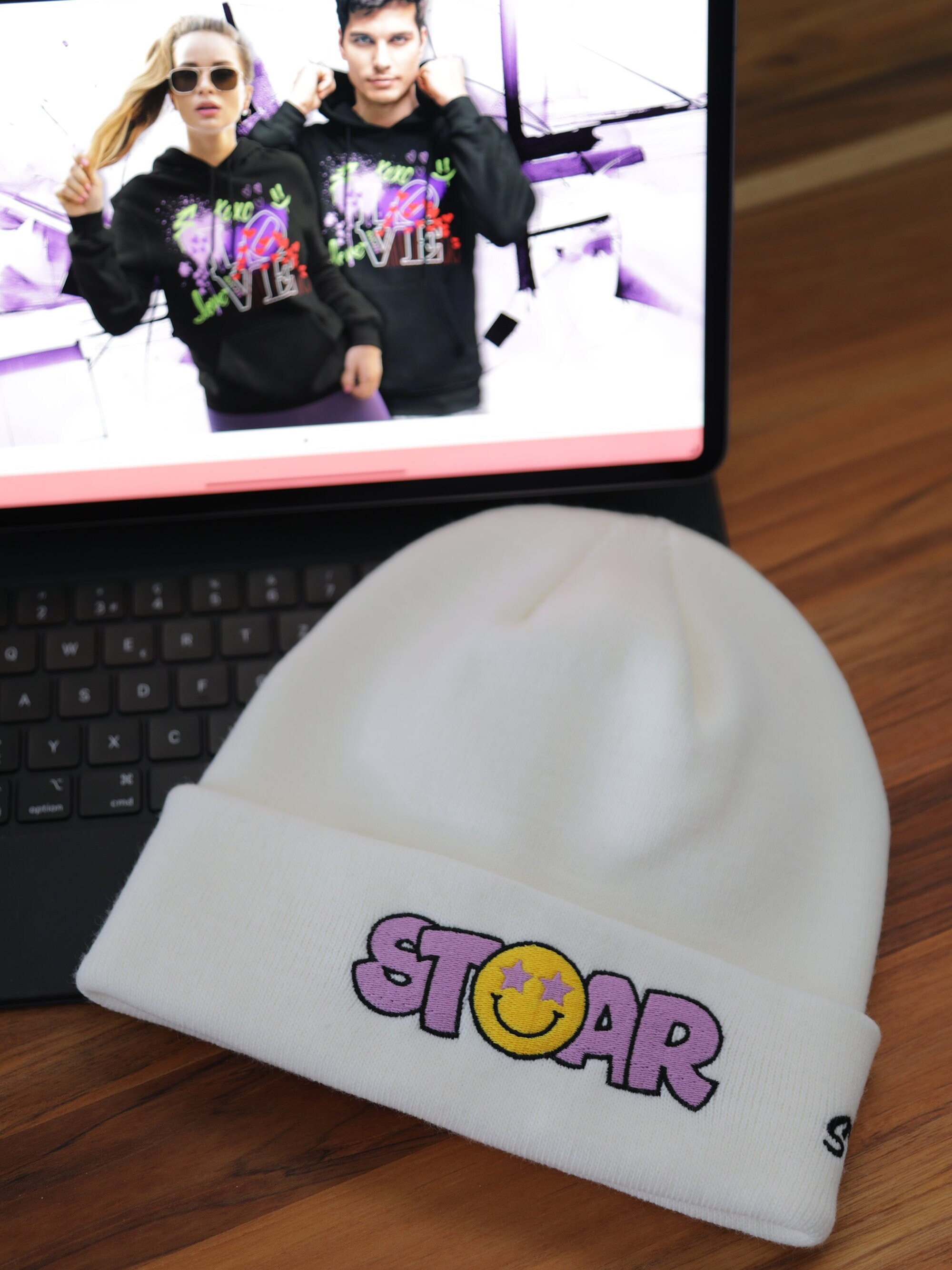 Suscape Beanie Hat With Waistband, Embroidered, Recycled Material, Smiley Logo, Star - Etsy