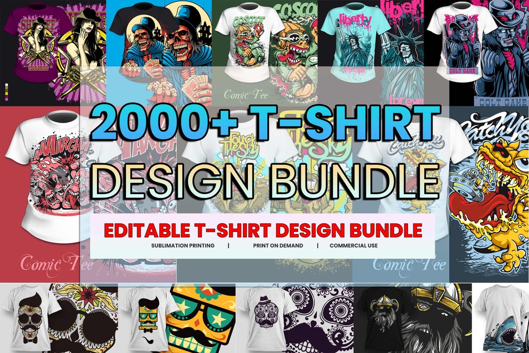 2000 Editable T-shirt Print Design Bundle Print on Demand Sublimation ...