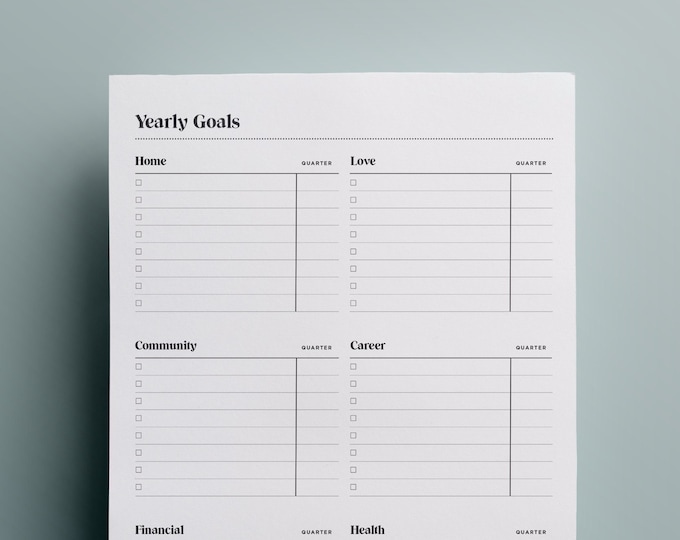 Yearly Goals Printable | Digitally Editable | US Letter | Instant ...
