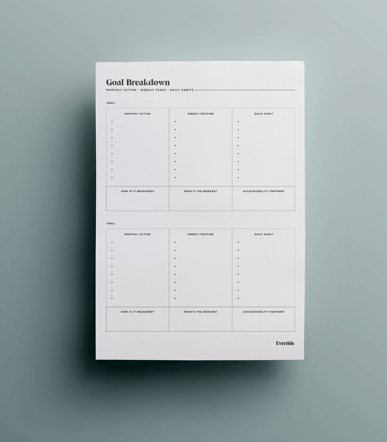 Goal Breakdown Printable | Digitally Editable | US Letter | Instant ...