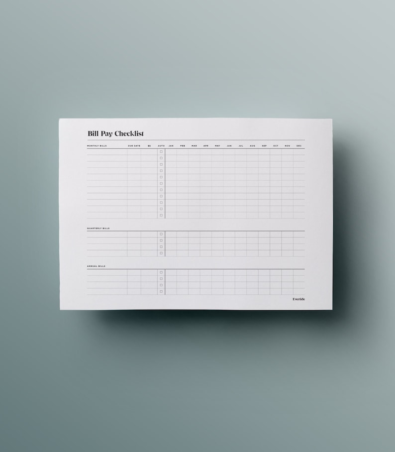 Bill Pay Checklist Printable | Digitally Editable | US Letter | Instant ...