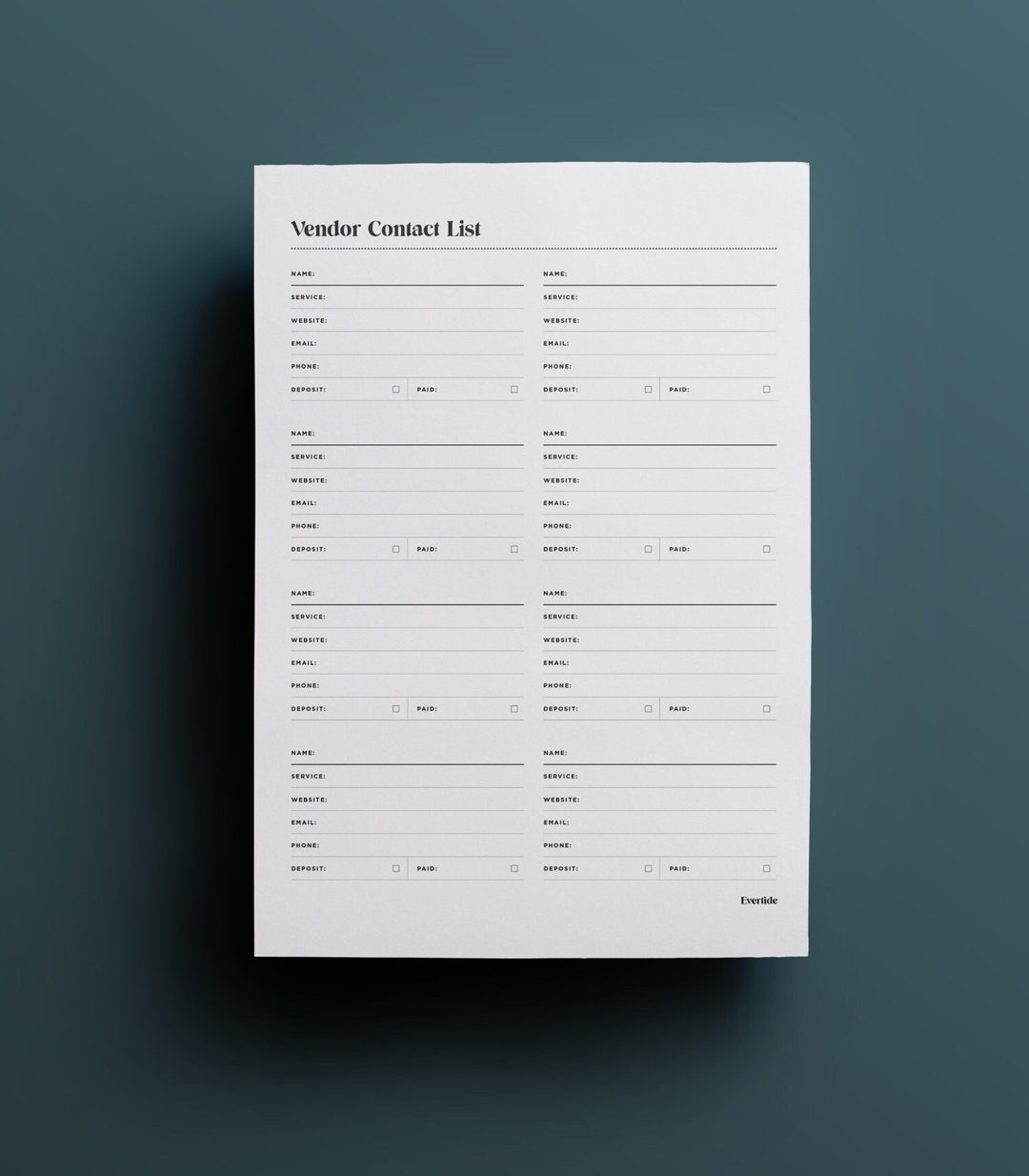 Vendor Contact List Printable | Digitally Editable | US Letter ...