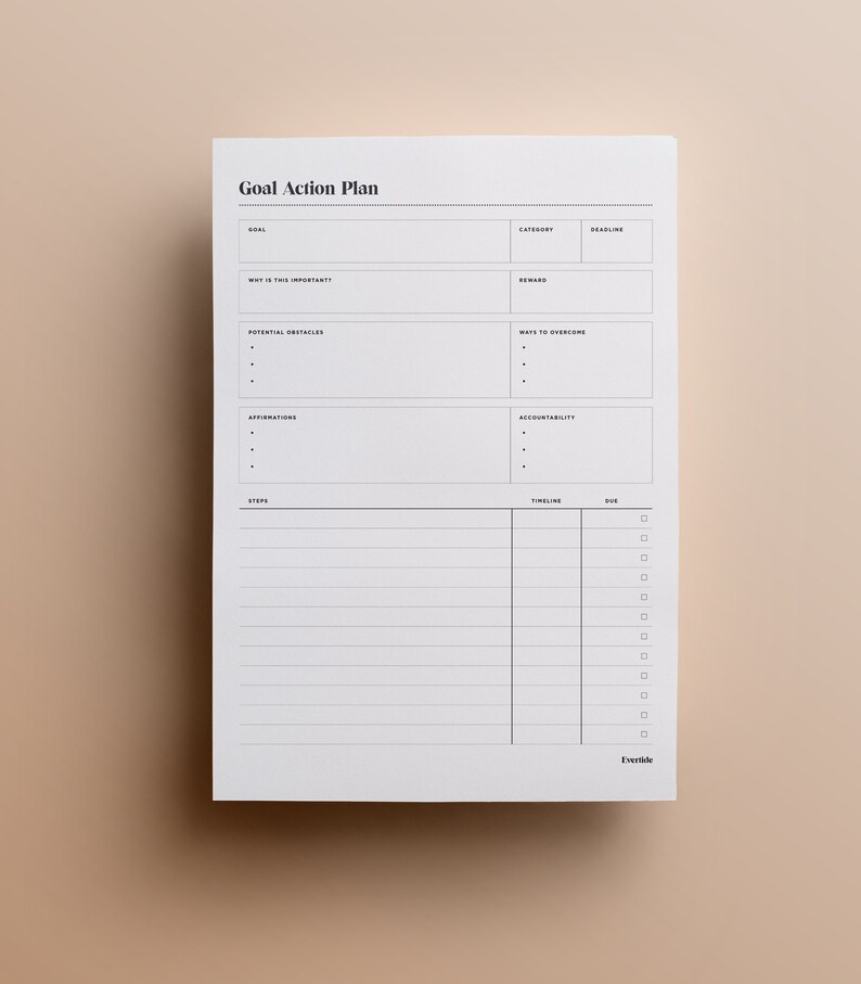 Goal Action Plan Printable | Digitally Editable | US Letter | Instant ...