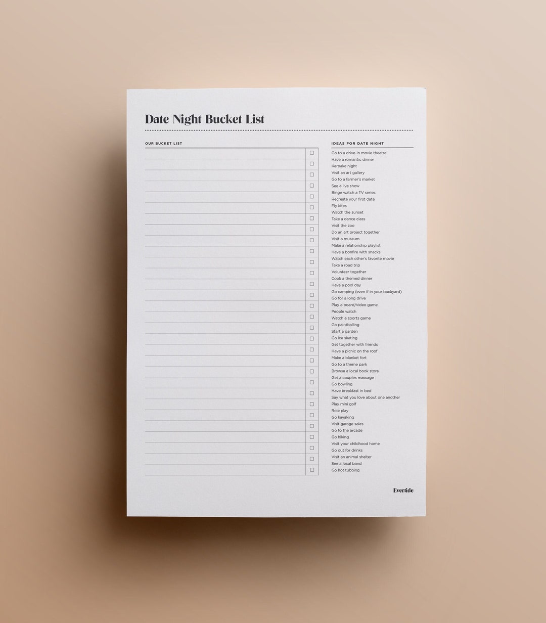 Date Night Bucket List Printable | Digitally Editable | US Letter ...