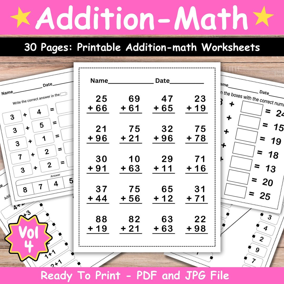 Addition Worksheets for Kids, Easy Math Practice Pages, Math Fact ...
