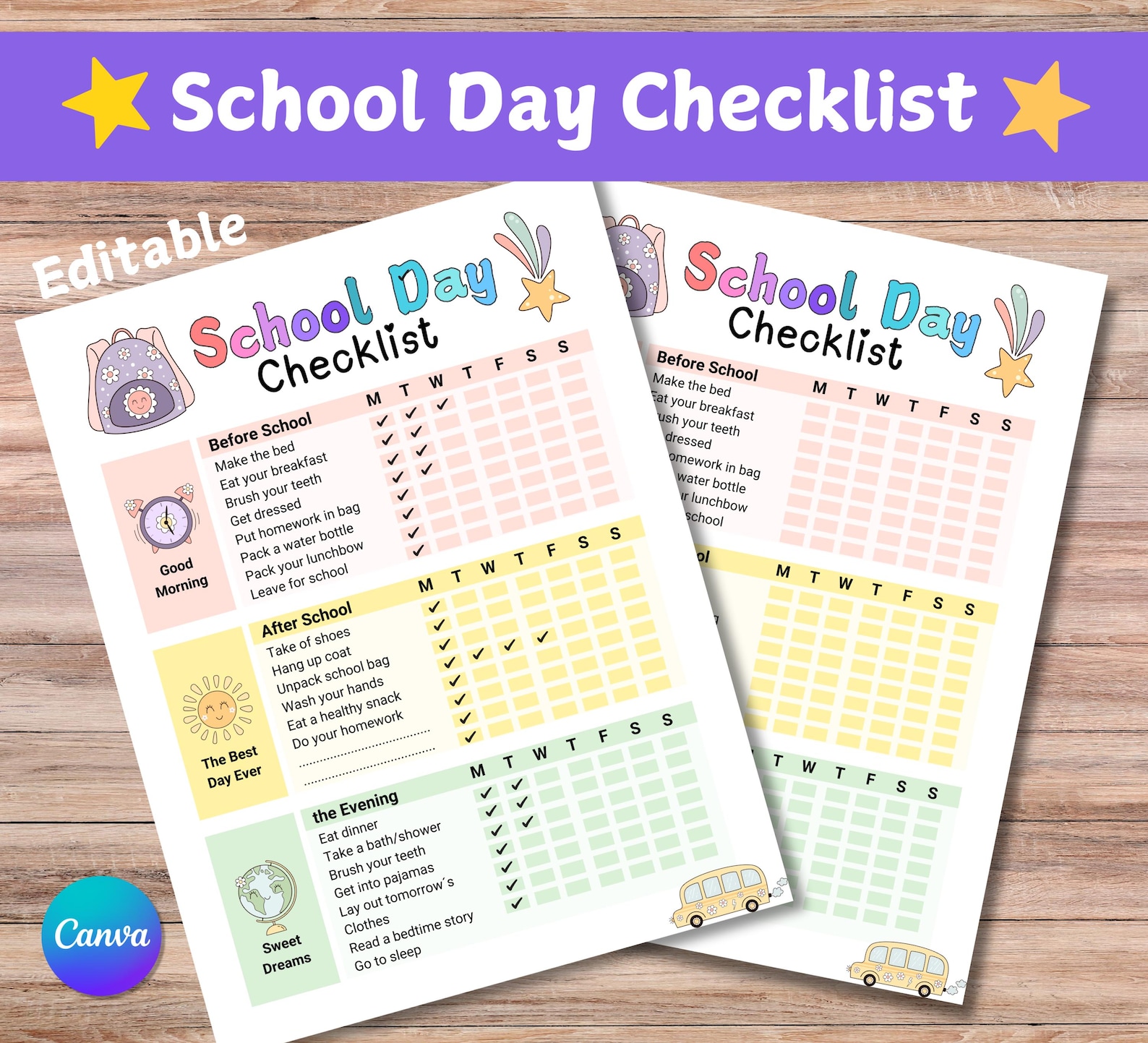 School Day Checklist, Kids School Day Checklist, Daily School Checklist ...