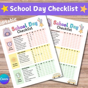 School Day Checklist, Kids School Day Checklist, Daily School Checklist ...