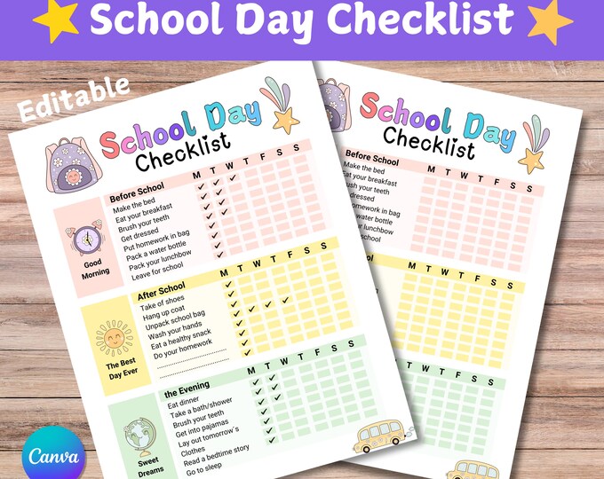 School Day Checklist, Kids School Day Checklist, Daily School Checklist ...