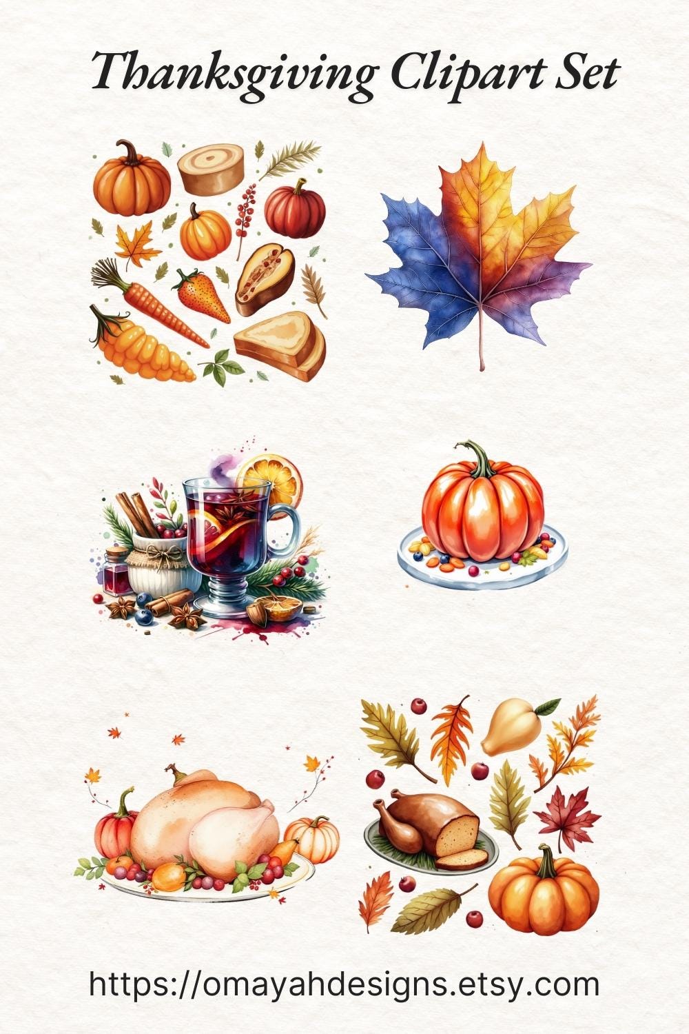 Thanksgiving Clipart Set Cozy Thanksgiving Table & Harvest Clipart ...