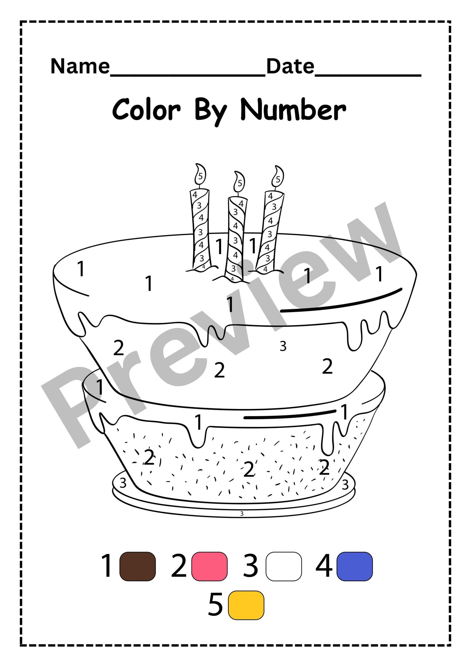 Color by Number Worksheets for Kids Birthday Activities and Worksheets ...