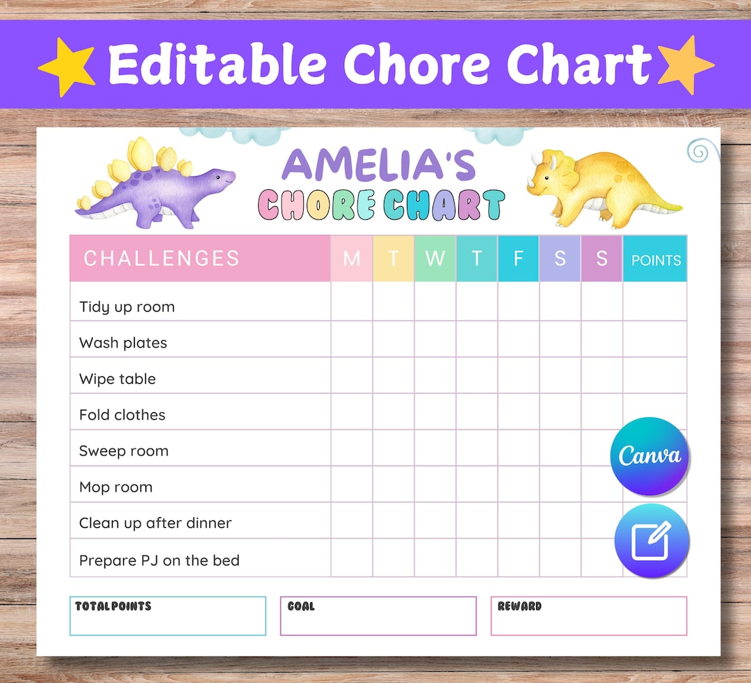 Editable Daily Chore Chart for Kids, Kids Daily Responsibility Planner ...