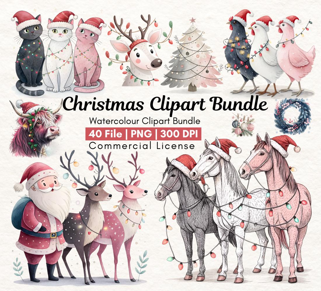 Pink Christmas Clipart Bundle | Pink Watercolor Christmas Clipart Pack ...