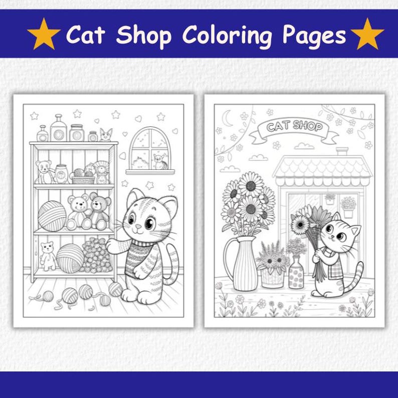 Coloring Pages, Cute Cat Shop Coloring Pages, Animal Coloring Pages for ...