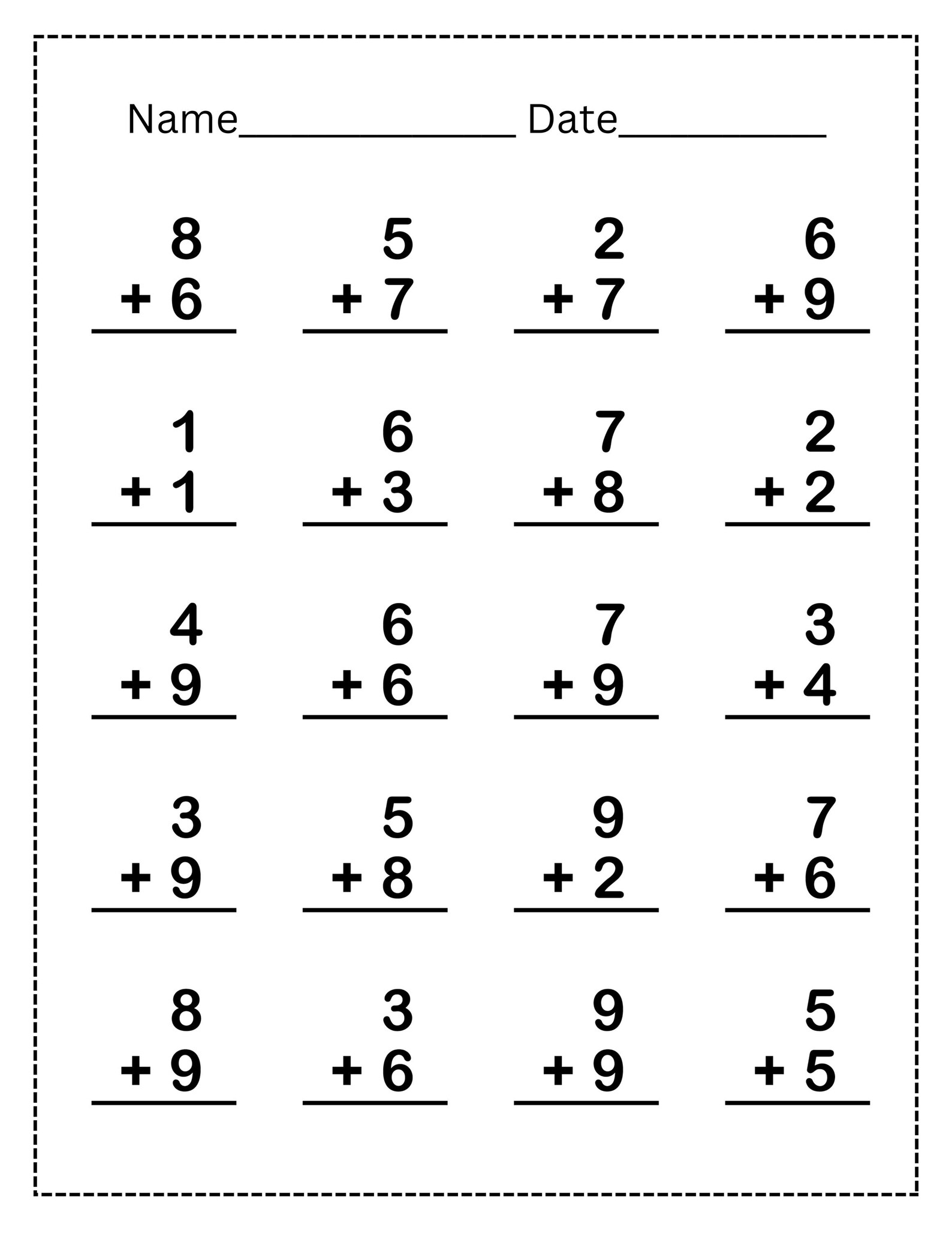 Addition Math Worksheets for Kids, Printable Math Fluency Practice ...
