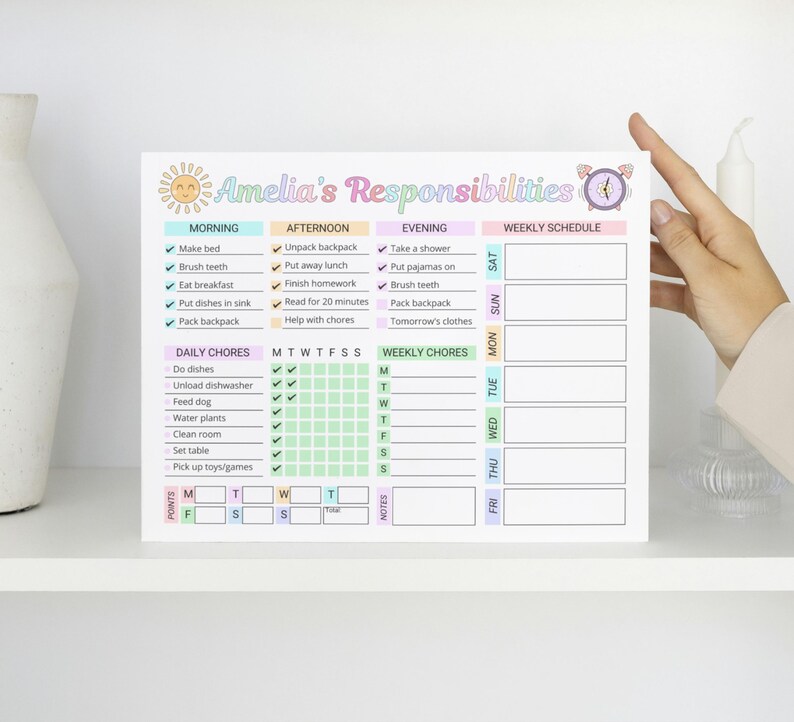 Editable Responsibility Chore Chart for Kids | Printable Planner | Kids ...