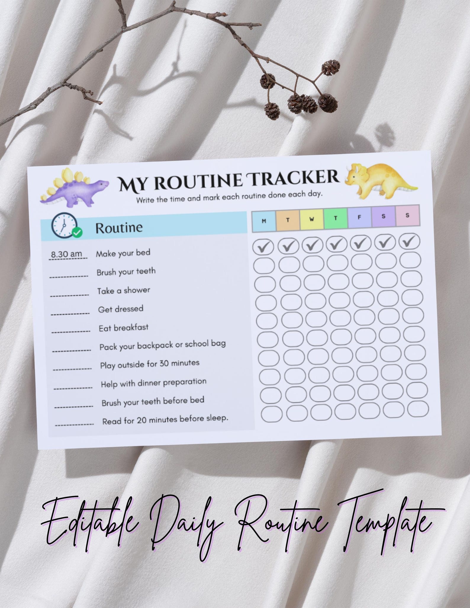 Editable Daily Routine Template for Kids, Daily Routine Tracker for ...