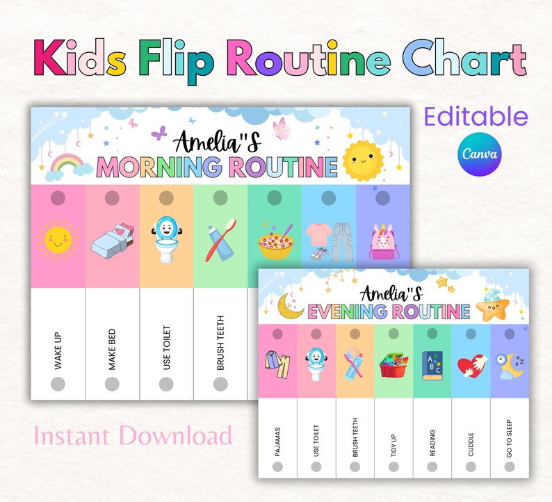 Daily Routine Chart, Kids Daily Routine Chart, Daily Planner, Morning ...