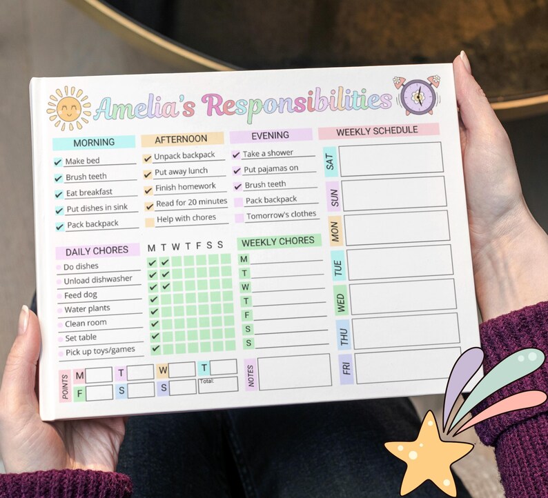 Editable Responsibility Chore Chart for Kids | Printable Planner | Kids ...