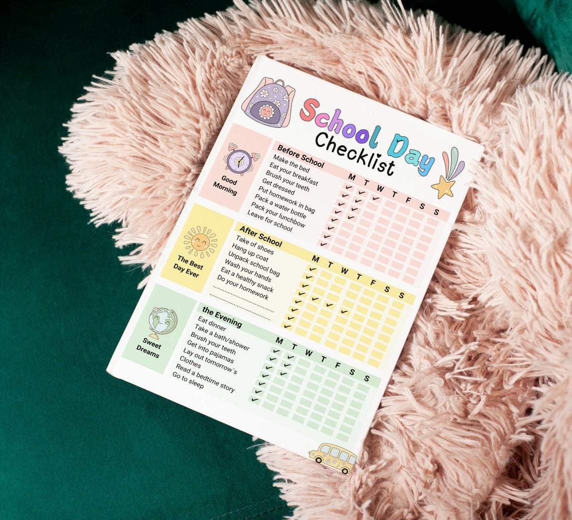 School Day Checklist, Kids School Day Checklist, Daily School Checklist ...