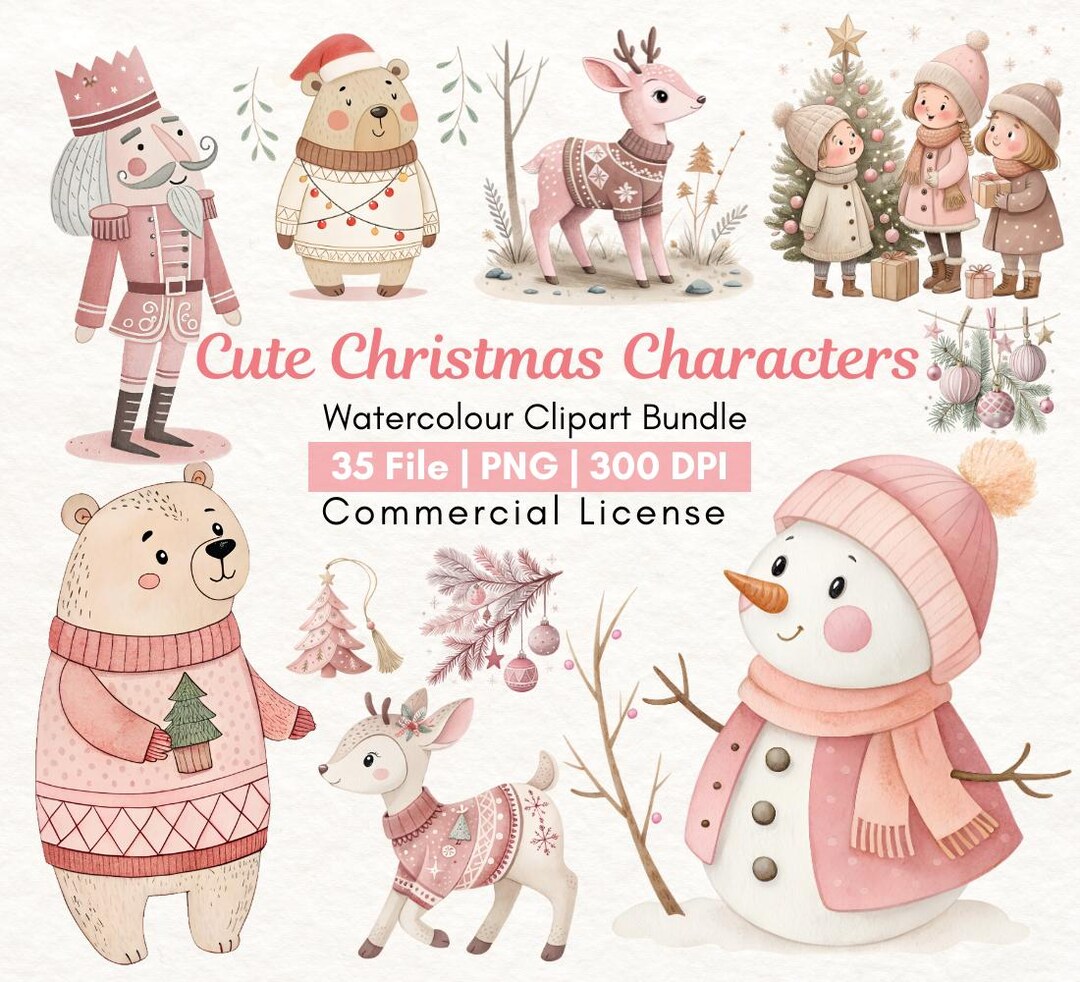 Cute Christmas Characters Clipart Bundle Cute Snowmen and Santa Clipart ...