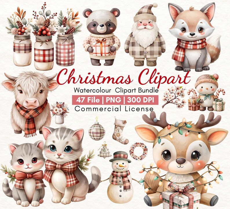 47 Christmas-themed Clipart Bundle | Festive Holiday PNG Illustrations ...