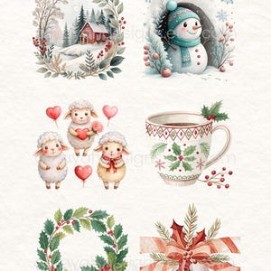 Christmas Watercolor Clipart Bundle, 42 Festive Pngs for Holiday Cards ...