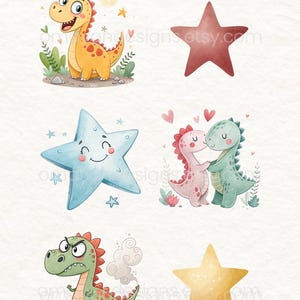 Cute Dinosaurs Clipart Set Watercolor Baby Dino Pngs Adorable Cartoon ...