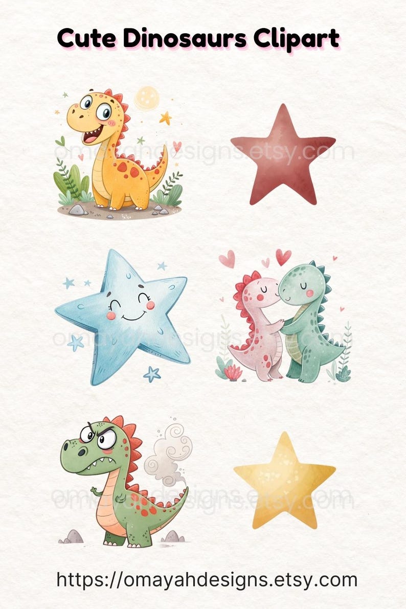 Cute Dinosaurs Clipart Set | Watercolor Baby Dino Pngs | Adorable ...