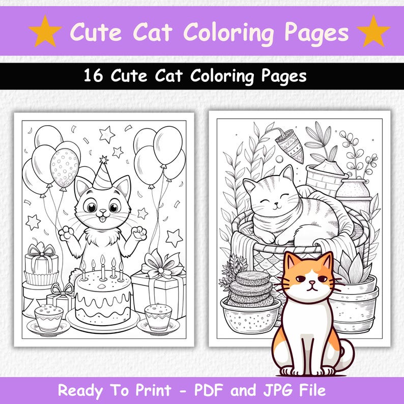 Cat Coloring Pages, Adorable Cat Coloring Pages | Adult and Kids ...