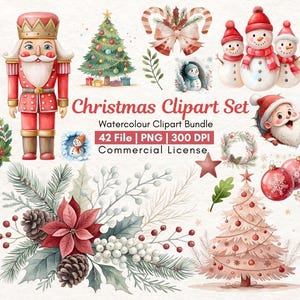 Christmas Watercolor Clipart Bundle, 42 Festive Pngs for Holiday Cards ...