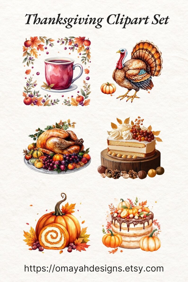 Thanksgiving Clipart Set Cozy Thanksgiving Table & Harvest Clipart ...