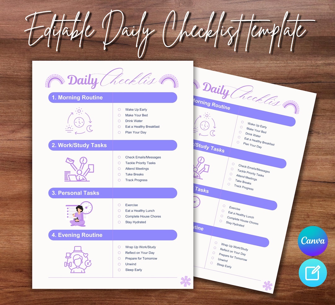 Editable Daily Planner, Daily to Do List, Minimalist Daily Checklist ...
