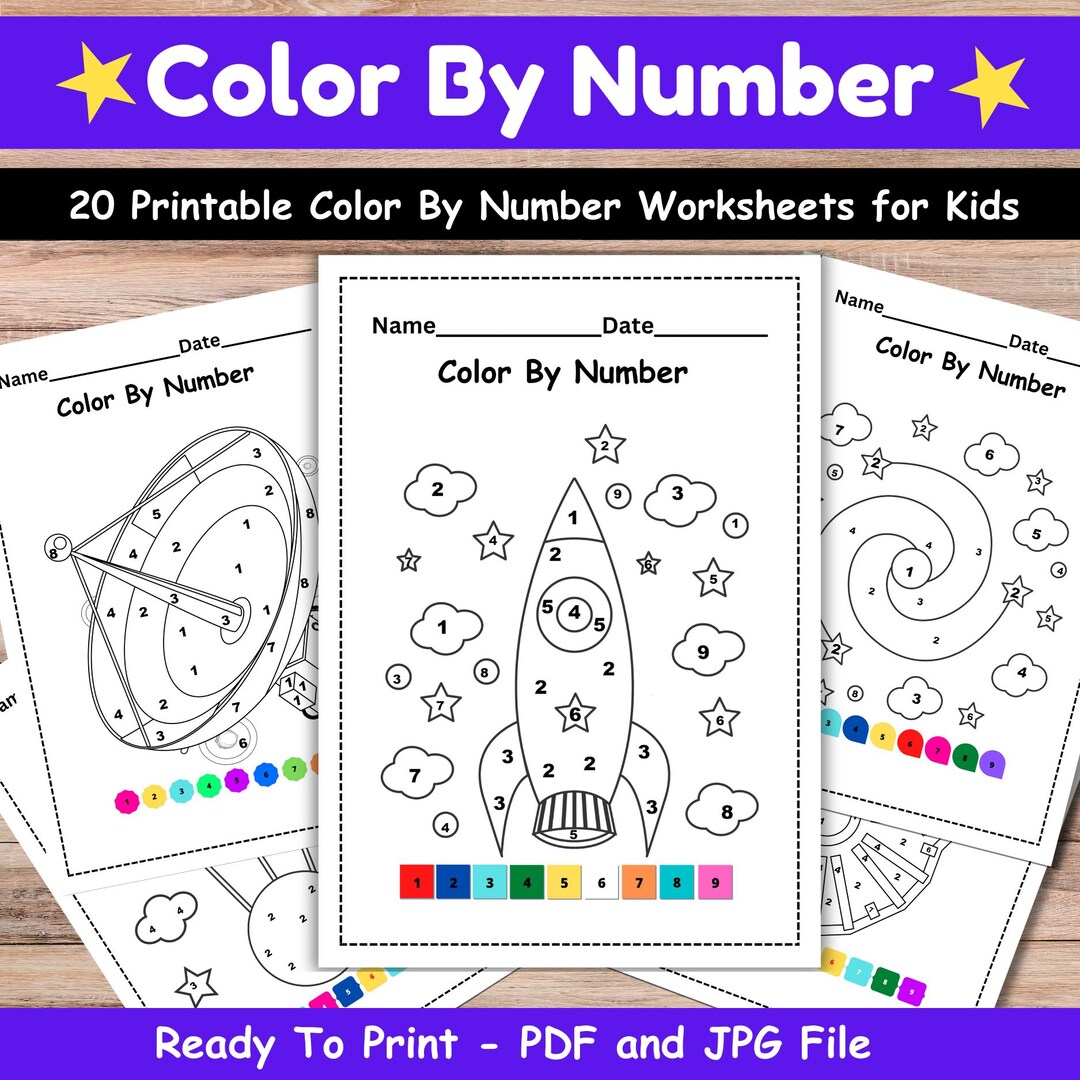 Space Color by Number Worksheets for Kids Activities & Worksheets Color ...