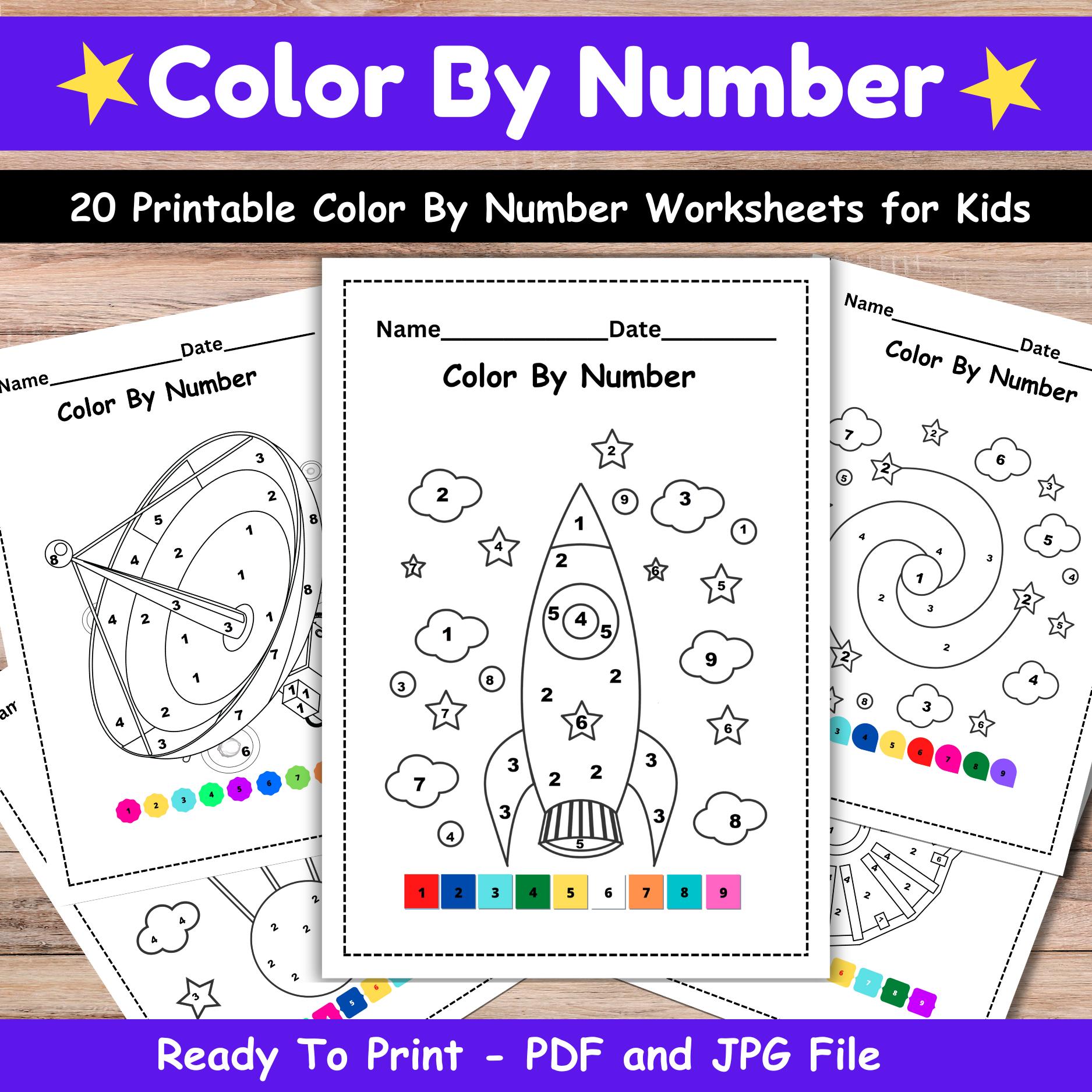 Space Color by Number Worksheets for Kids Activities & Worksheets Color ...