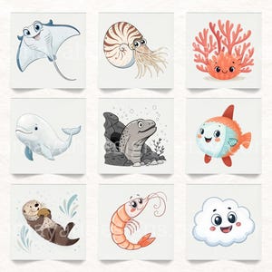 Ocean Animal Clipart, Cute Sea Animals Clipart, Baby Wall Art ...