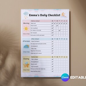 Kids Daily Checklist, Kids Daily Planner, Kids Daily School Checklist ...