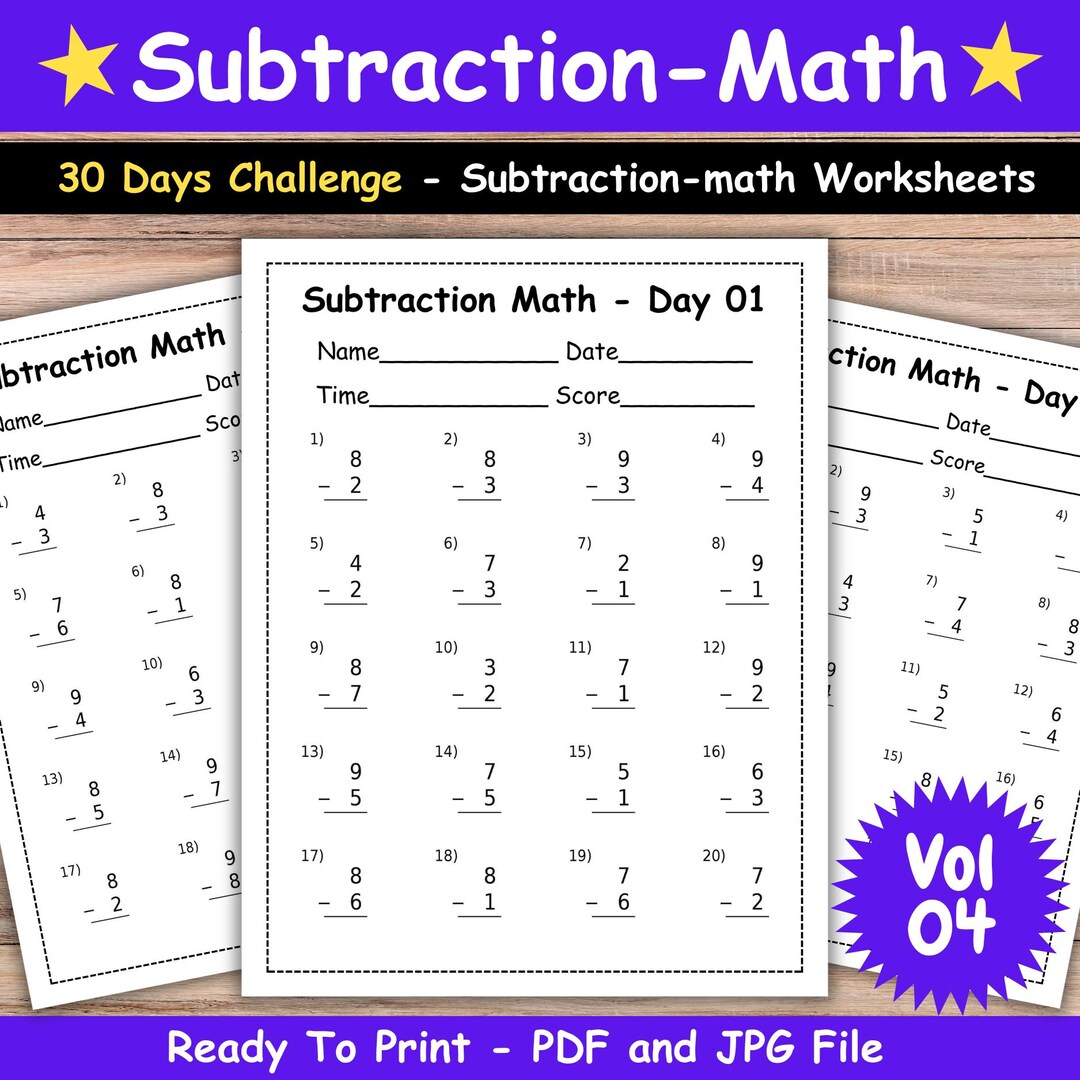 Subtraction Math Worksheets, Math Fact Fluency Practice, Subtraction ...