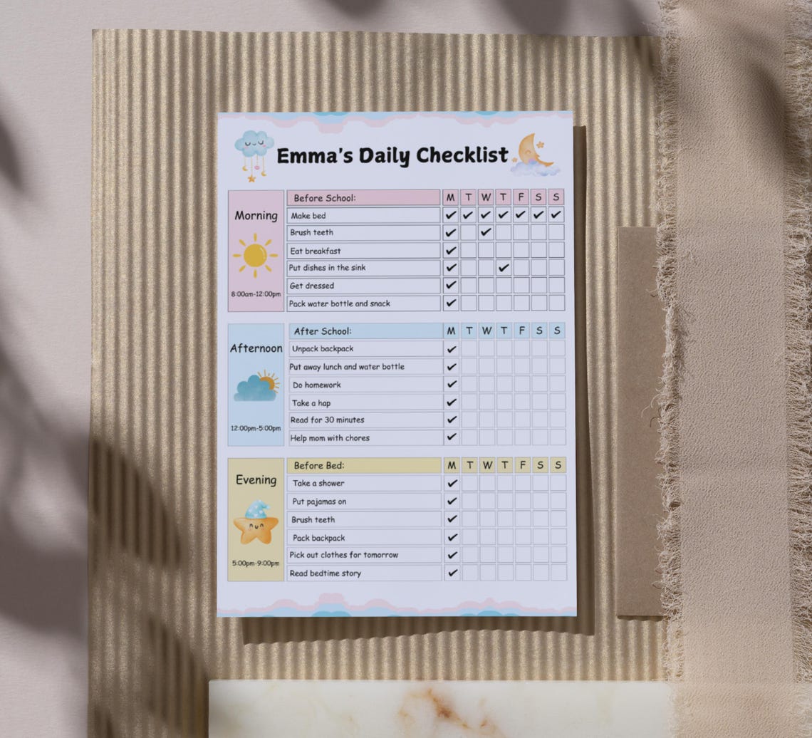 Kids Daily Checklist, Kids Daily Planner, Kids Daily School Checklist ...