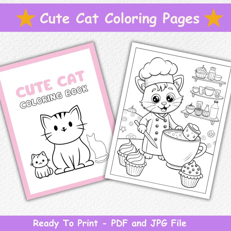 Cat Coloring Pages, Adorable Cat Coloring Pages Adult and Kids Coloring ...