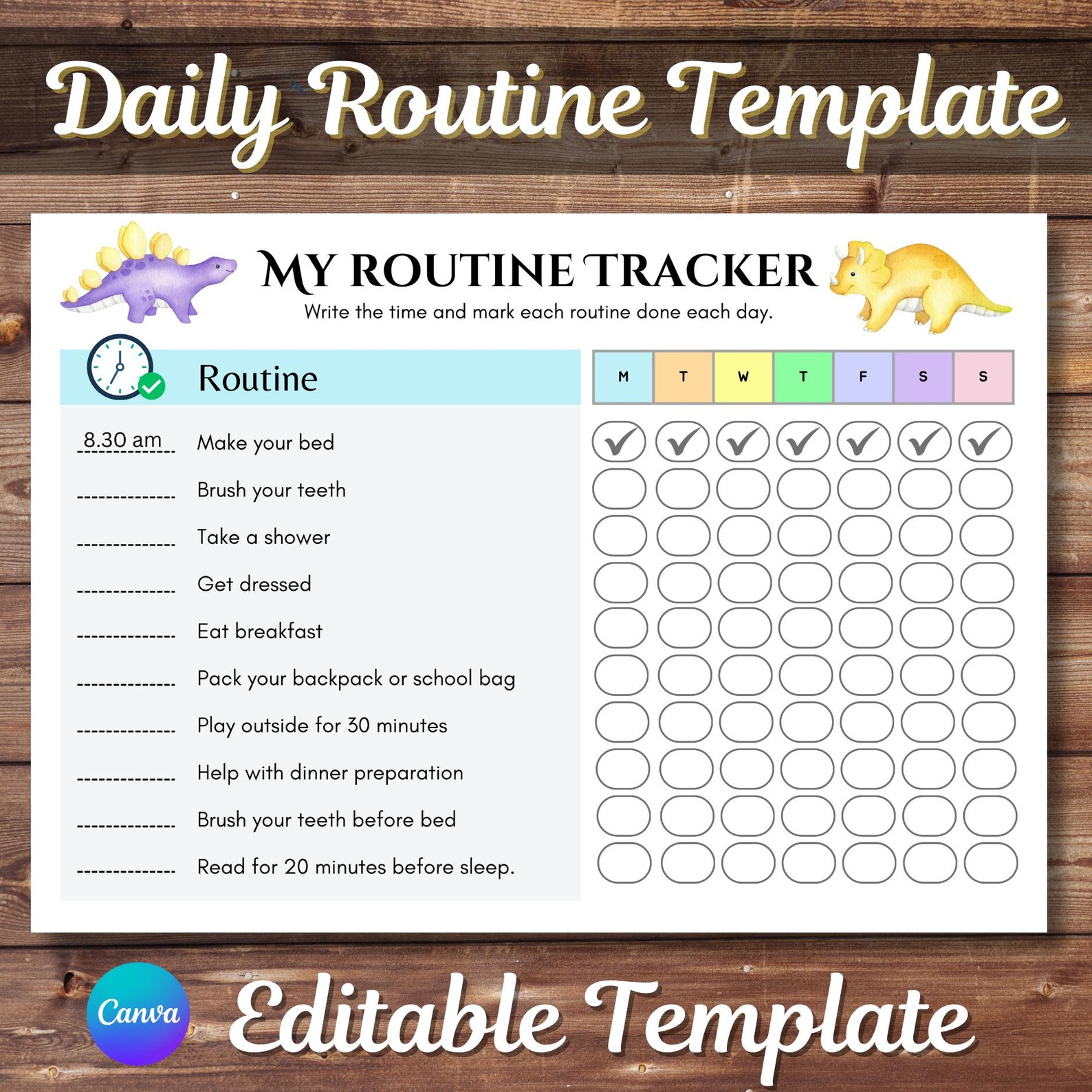 Editable Daily Routine Template for Kids, Daily Routine Tracker for ...